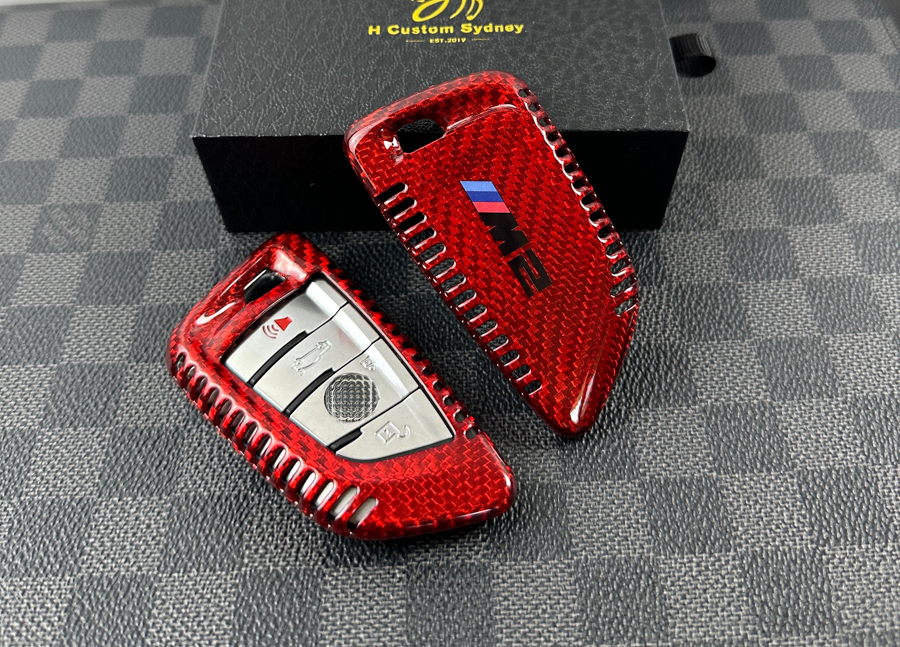 Luxury Red Fiber Keyring Key Fob Cover Pack For BMW New M2 G87 2023-20 ...
