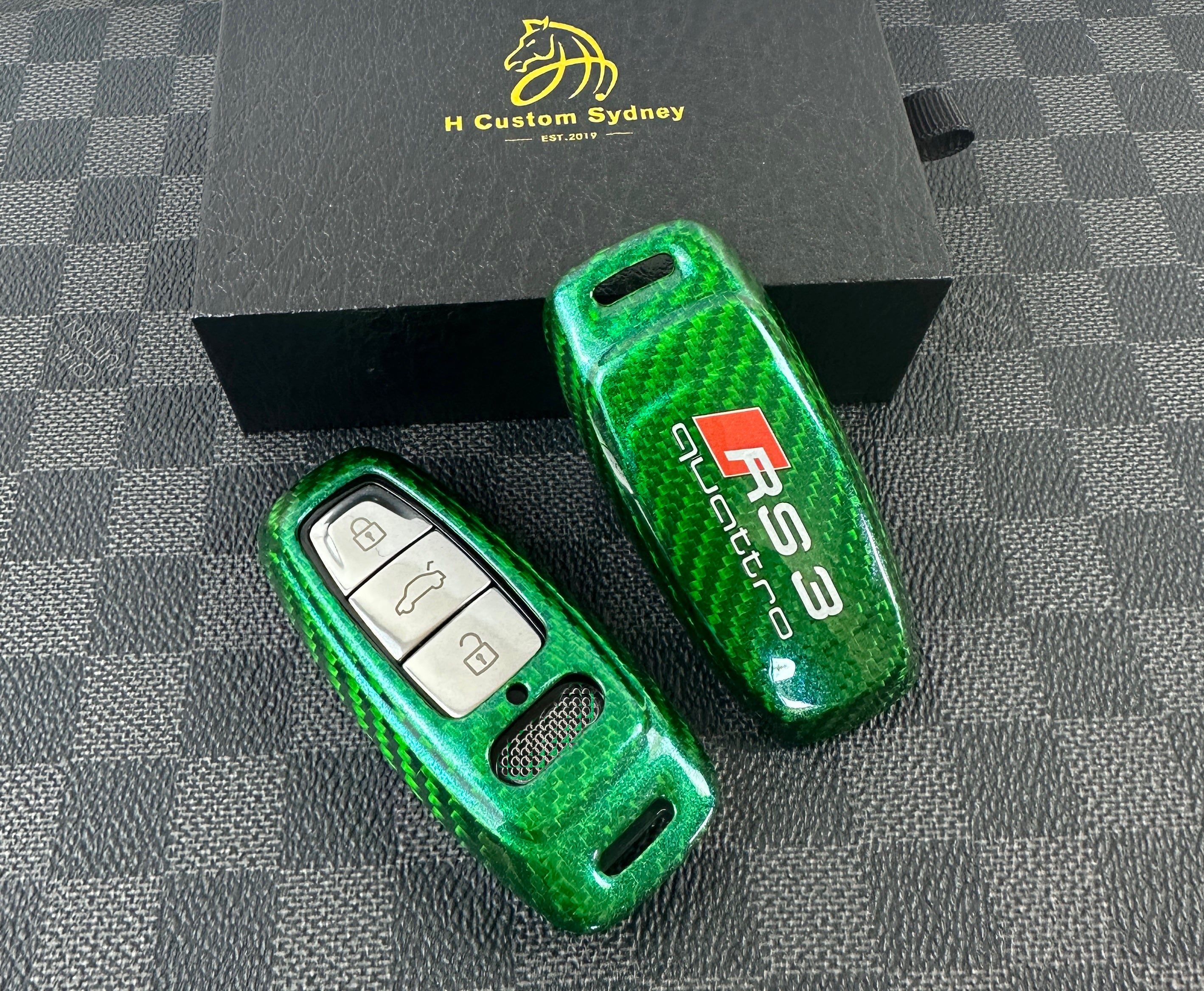 Premium Genuine Fiber Key Fob Cover For New 8Y RS3 Custom Made Exclusi ...