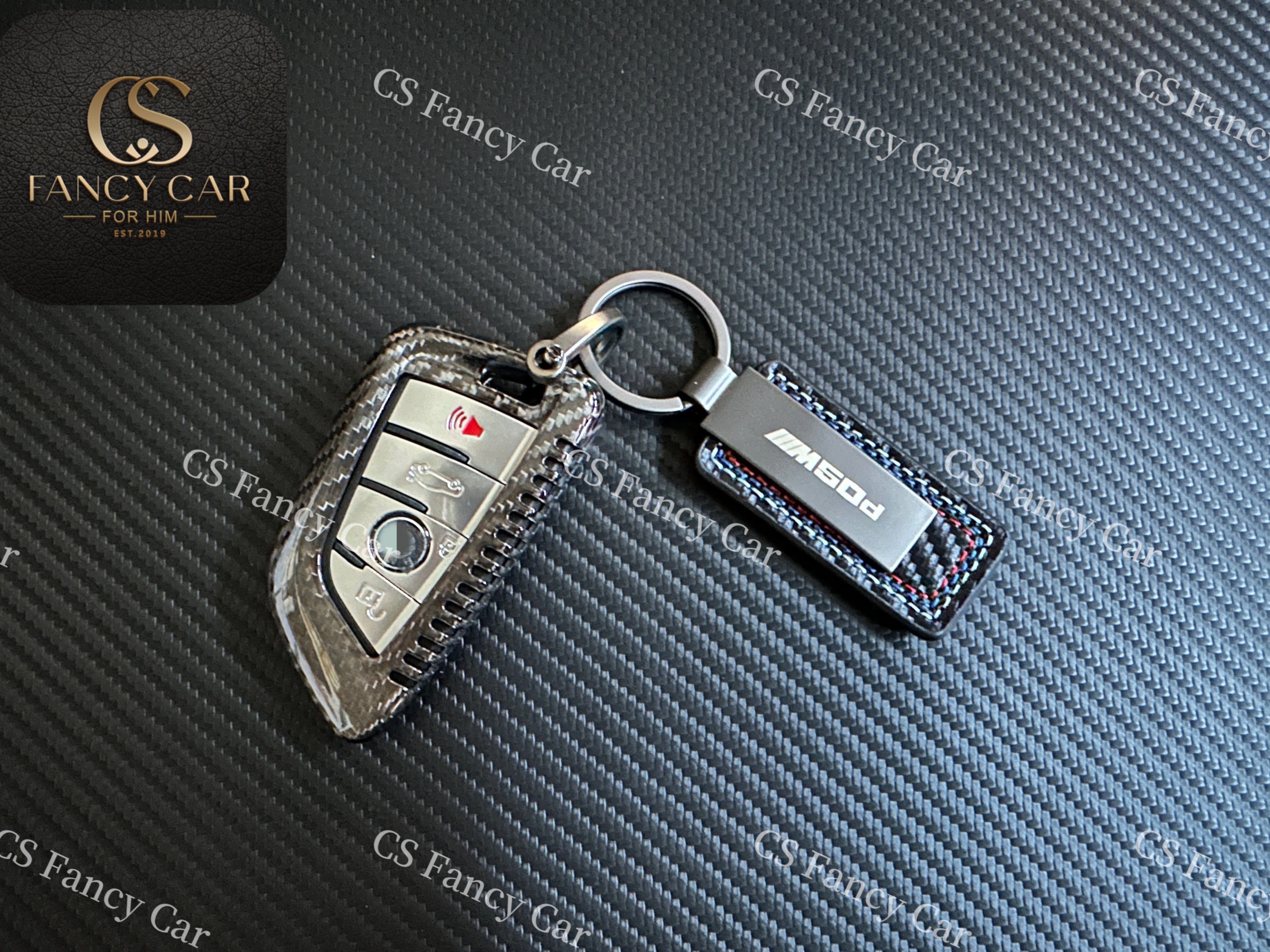 M50d Genuine Carbon Fiber Keyring Key Fob Cover For BMW X5 X6 X7 M50d ...