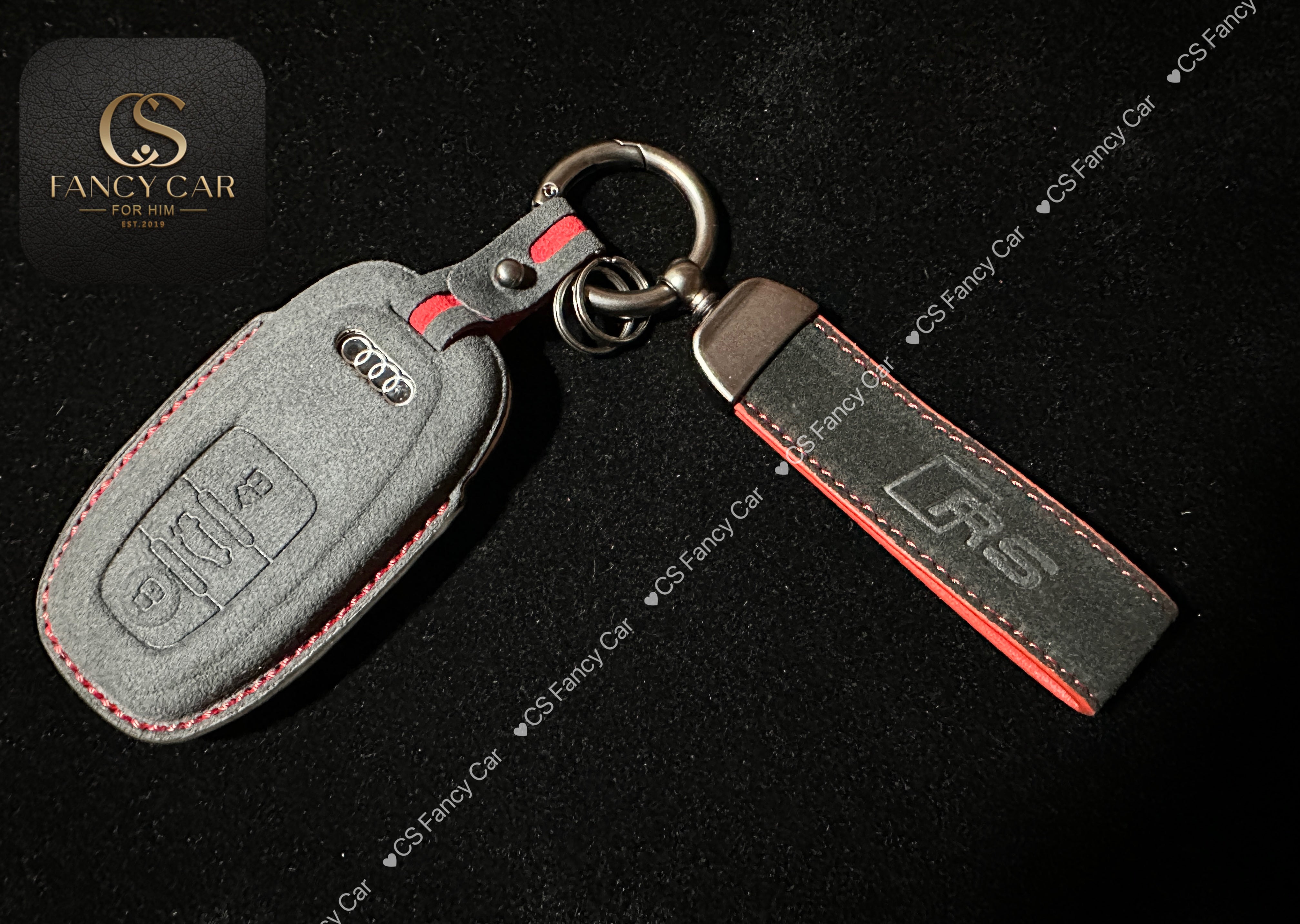 Premium Alcantara Leather RS logo Key Fob Cover Case For Audi RS4 RS5 ...